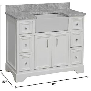 Kitchen Bath Collection Zelda 42-inch Farmhouse Vanity (Carrara/White): Includes White Cabinet with Authentic Italian Carrara Marble Countertop and White Ceramic Farmhouse Apron Sink