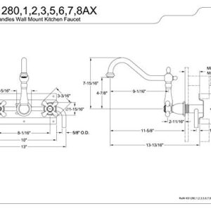 Kingston Brass KS1280AX Heritage Kitchen Faucet, 9-3/16" in Spout Reach, Matte Black