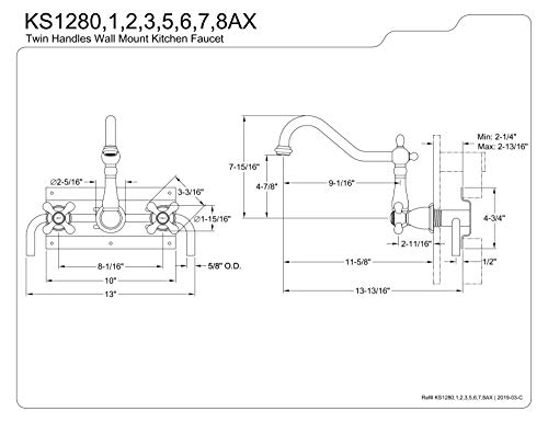 Kingston Brass KS1280AX Heritage Kitchen Faucet, 9-3/16" in Spout Reach, Matte Black