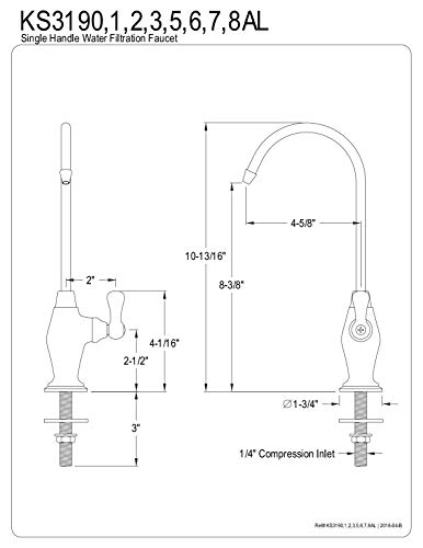 Kingston Brass KS3190AL Ks3190Al Restoration 1/4 Turn Water Filtration Faucet, 4-5/8" In Spout Reach, Matte Black