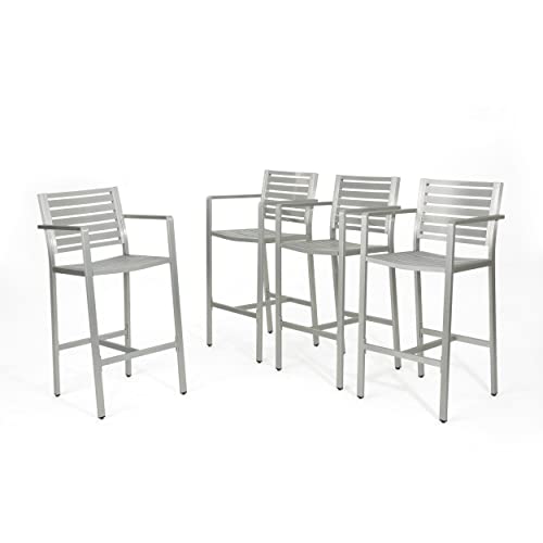 Christopher Knight Home Tammy Coral Outdoor Silver Rust-Proof Aluminum 29.50 Inch Barstools (Set of 4)