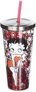 spoontiques - glitter filled acrylic tumbler - glitter cup with straw - 20 oz - stainless steel locking lid with straw - double wall insulated - bpa free - betty boop