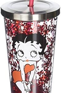 Spoontiques - Glitter Filled Acrylic Tumbler - Glitter Cup with Straw - 20 oz - Stainless Steel Locking Lid with Straw - Double Wall Insulated - BPA Free - Betty Boop