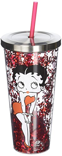 Spoontiques - Glitter Filled Acrylic Tumbler - Glitter Cup with Straw - 20 oz - Stainless Steel Locking Lid with Straw - Double Wall Insulated - BPA Free - Betty Boop