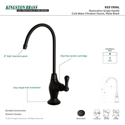 Kingston Brass KS3190AL Ks3190Al Restoration 1/4 Turn Water Filtration Faucet, 4-5/8" In Spout Reach, Matte Black