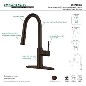 Kingston Brass LS2725NYL New York Pull-Down Sprayer Kitchen Faucet, 8" in Spout Reach, Oil Rubbed Bronze