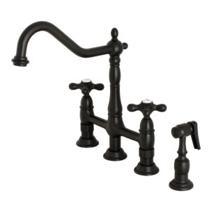 kingston brass ks1270axbs heritage bridge kitchen faucet, 8-9/16" in spout reach, matte black