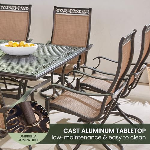 Hanover Manor 11-Piece Outdoor Dining Set with 10 Comfortable Swivel Rockers and an Extra-Large 60" x 84" Aluminum Cast-Top Dining Table, 10 person Patio Table and Chairs for Backyard, Deck, Porch