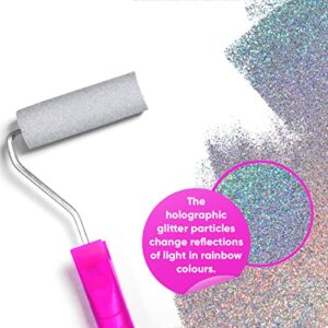 Glitter for Paint [5.3oz] – Holographic Silver with 2 x Buffing Pads – Glitter for Painting Walls for Luminous Paint Finish on Interior or Exterior Walls, Ceilings, and Wood - Glitter Paint Additive