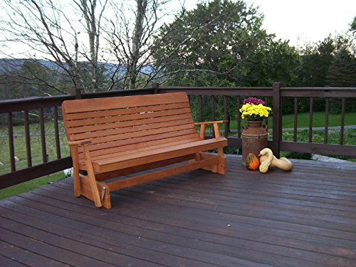 A&L Furniture 5' Amish-Made Pressure-Treated Pine Highback Patio Glider Bench, Cedar Stain