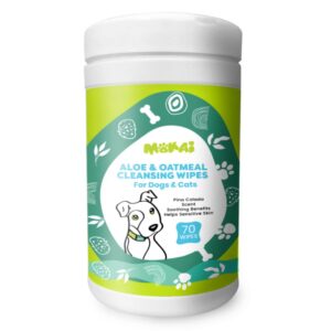 mokai aloe & oatmeal grooming wipes for dogs and cats | pet cleansing wipes used to remove dirt dander odor and excess hair from the skin and coat with soothing benefits for sensitive skin (60 wipes)