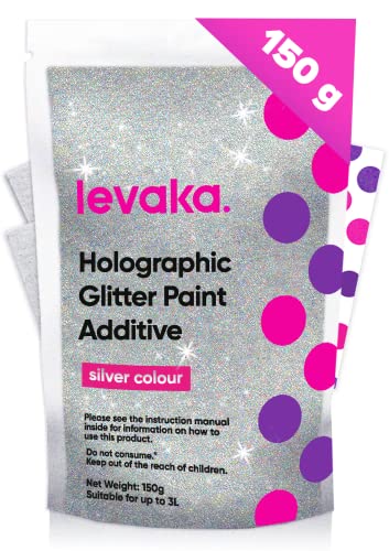 Glitter for Paint [5.3oz] – Holographic Silver with 2 x Buffing Pads – Glitter for Painting Walls for Luminous Paint Finish on Interior or Exterior Walls, Ceilings, and Wood - Glitter Paint Additive