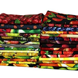 10 Fat Quarters - Fruit Citrus Fruity Food Apples Cherries Pears Strawberries Blueberries Berries Melons Lemon Lime Fabrics Quality Quilters Cotton Assorted Fat Quarter Bundle M224.01