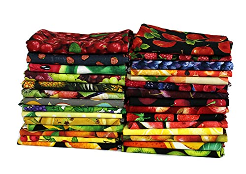 10 Fat Quarters - Fruit Citrus Fruity Food Apples Cherries Pears Strawberries Blueberries Berries Melons Lemon Lime Fabrics Quality Quilters Cotton Assorted Fat Quarter Bundle M224.01