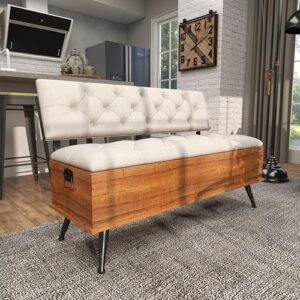 Deco 79 Wood Room Storage Bench Entryway Bench with Cream Tufted Seat and Back, Bench 48" x 20" x 30", White