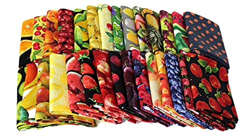 10 Fat Quarters - Fruit Citrus Fruity Food Apples Cherries Pears Strawberries Blueberries Berries Melons Lemon Lime Fabrics Quality Quilters Cotton Assorted Fat Quarter Bundle M224.01