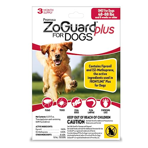 ZoGuard Plus Flea and Tick Prevention for Large Dogs – Flea & Tick Prevention for Dogs 45-88lbs (3 Doses)