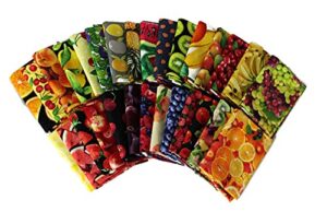 10 fat quarters - fruit citrus fruity food apples cherries pears strawberries blueberries berries melons lemon lime fabrics quality quilters cotton assorted fat quarter bundle m224.01