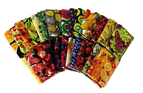 10 Fat Quarters - Fruit Citrus Fruity Food Apples Cherries Pears Strawberries Blueberries Berries Melons Lemon Lime Fabrics Quality Quilters Cotton Assorted Fat Quarter Bundle M224.01