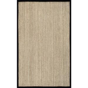 nuLOOM 4x6 Elijah Seagrass Area Rug, Black, Solid Farmhouse Style, Cotton Bordered, Basketweave, Natural Fiber, For Bedroom, Dining Room, Living Room, Hallway, Office, Kitchen, Entryway