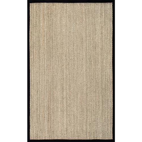 nuLOOM 4x6 Elijah Seagrass Area Rug, Black, Solid Farmhouse Style, Cotton Bordered, Basketweave, Natural Fiber, For Bedroom, Dining Room, Living Room, Hallway, Office, Kitchen, Entryway