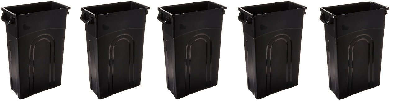 United Solutions TI0032 Highboy Waste Container In Black, 23 Gallon, Slim Fit Wastebasket (5-Pack)