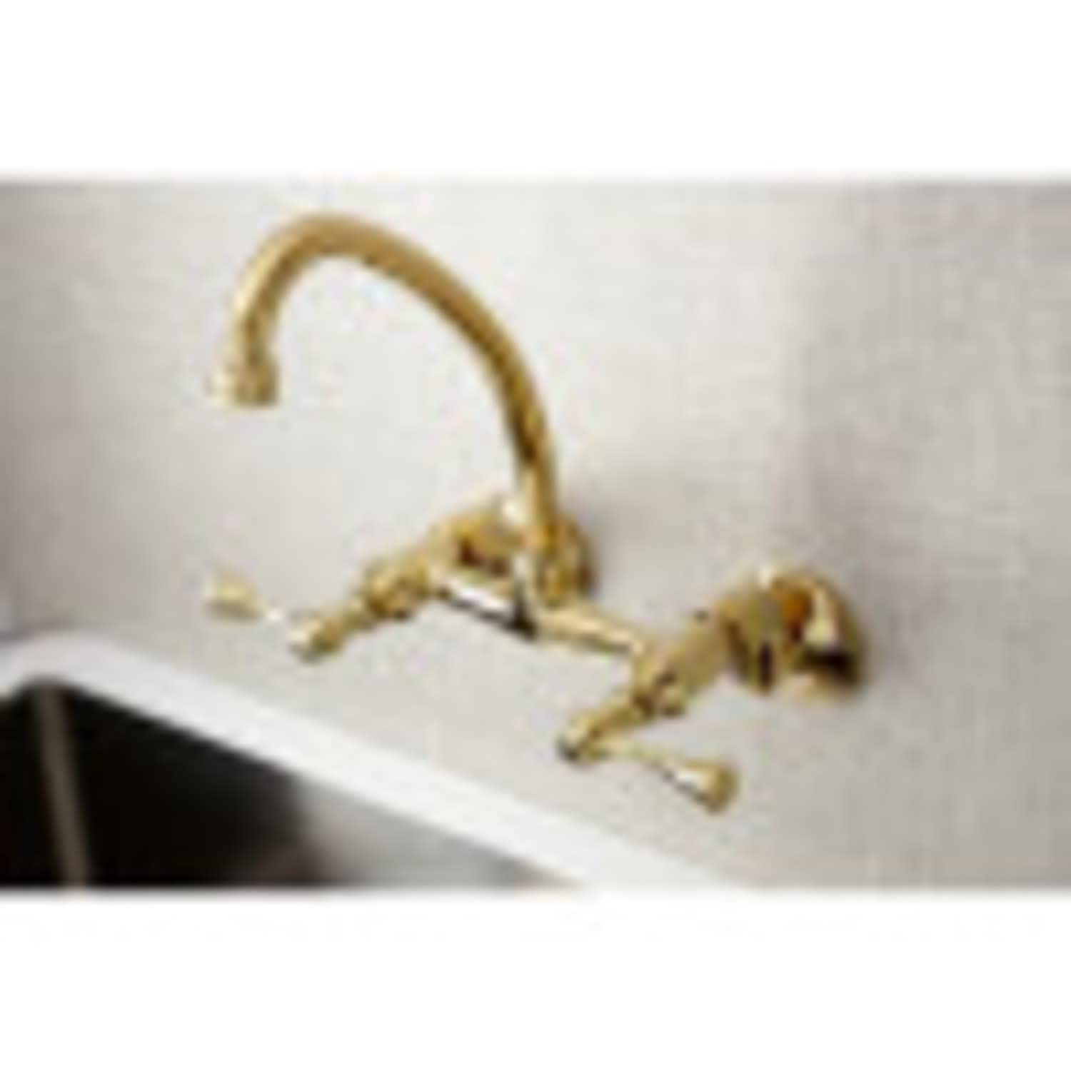 Kingston Brass Kingston 6-Inch Adjustable Center Wall Mount Kitchen Faucet, Brushed Brass