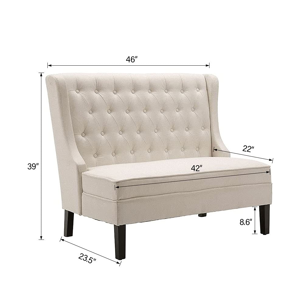 46" Small Modern Loveseat Settee Sofa Linen Fabric 2-Seat Sofa Couch Tufted Love Seat Dining Bench with Back Upholstered Banquette Sofas for Living Room Bedroom Small Space Entryway Beige