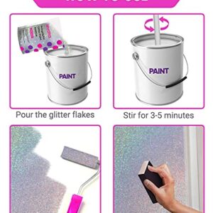 Glitter for Paint [5.3oz] – Holographic Silver with 2 x Buffing Pads – Glitter for Painting Walls for Luminous Paint Finish on Interior or Exterior Walls, Ceilings, and Wood - Glitter Paint Additive