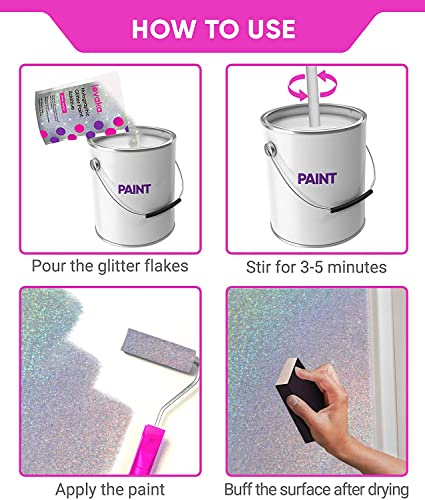 Glitter for Paint [5.3oz] – Holographic Silver with 2 x Buffing Pads – Glitter for Painting Walls for Luminous Paint Finish on Interior or Exterior Walls, Ceilings, and Wood - Glitter Paint Additive