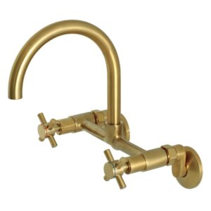 kingston brass concord 8-inch adjustable center wall mount kitchen faucet, brushed brass