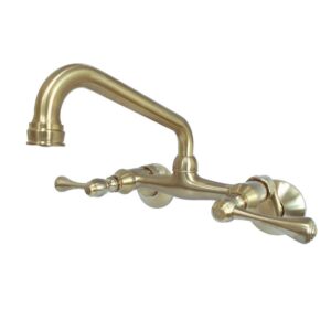 kingston brass kingston 6-inch adjustable center wall mount kitchen faucet, brushed brass