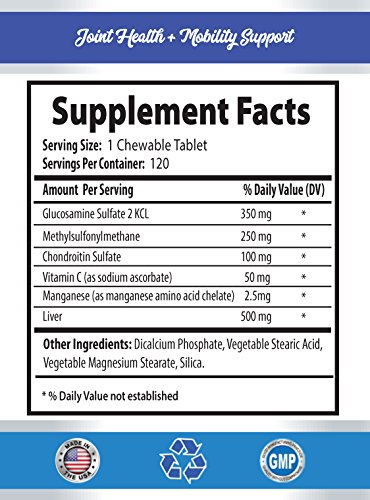 PET SUPPLEMENTS Hip and Joint for Dogs Treats - Hip & Joint Support - for Dogs - Chewable - glucosamine sulfatew - 1 Bottle (120 Chewable Tablets)