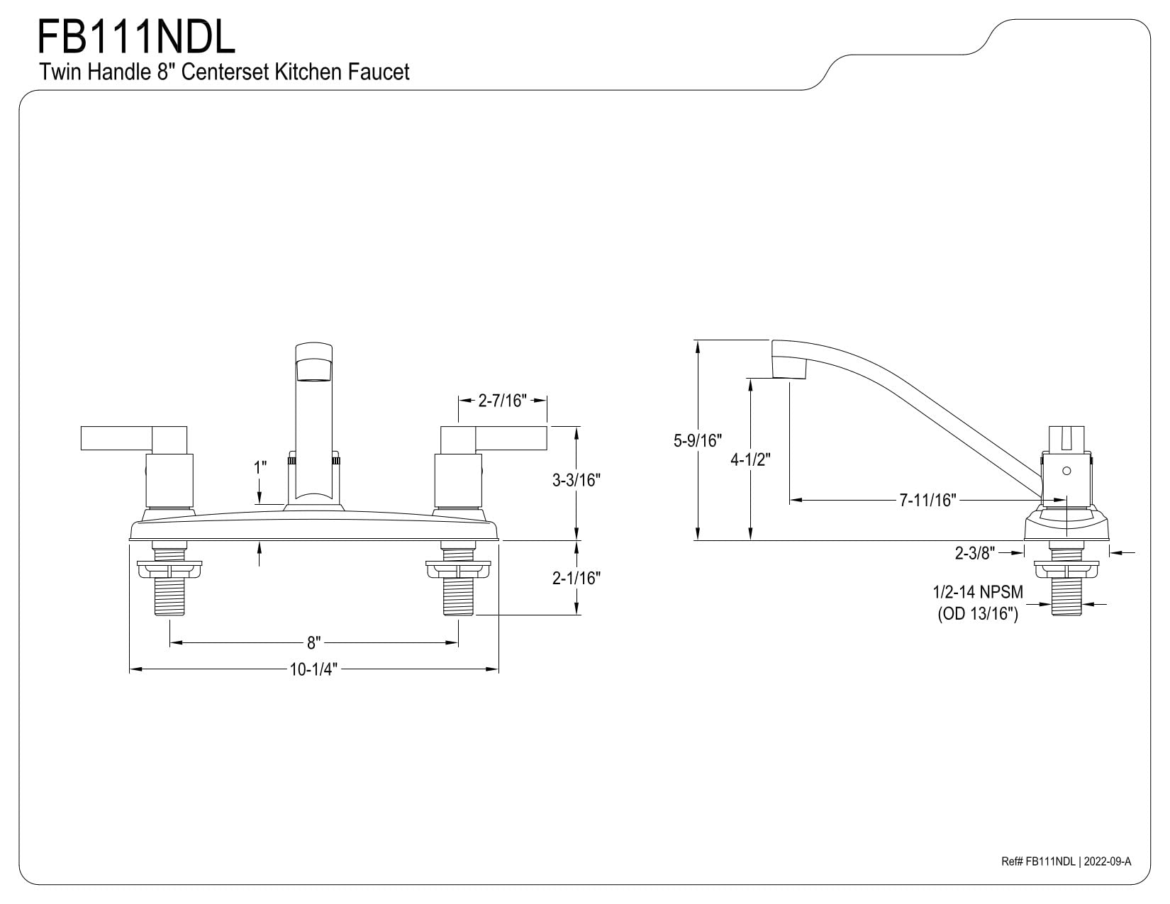 Kingston Brass FB111NDL NuvoFusion 8" Centerset Kitchen Faucet, 7-5/8" in Spout Reach, Polished Chrome