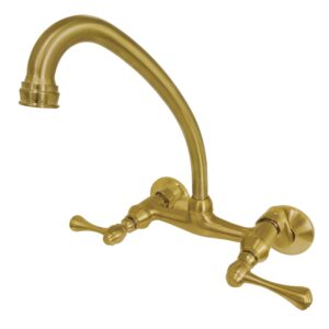 kingston brass kingston 6-inch adjustable center wall mount kitchen faucet, brushed brass