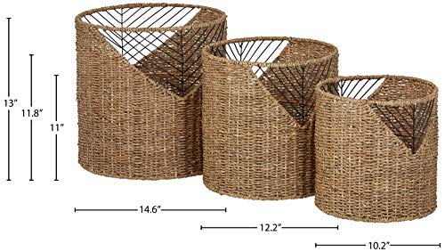 Amazon Brand – Stone & Beam Modern Round Seagrass Storage Basket Set - Pack of 3