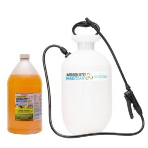 mosquito magician 1 gallon liquid concentrate with a 2 gallon pump up sprayer - user-friendly - ideal for yards, lawns, patios - kills mosquitoes, fleas, fire ants - includes 6 natural essential oils