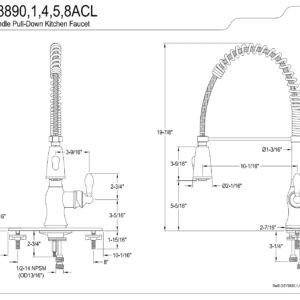 Kingston Brass GSY8890ACL American Classic Single-Handle Pull-Down Kitchen Faucet, 10-1/16" in Spout Reach, Matte Black