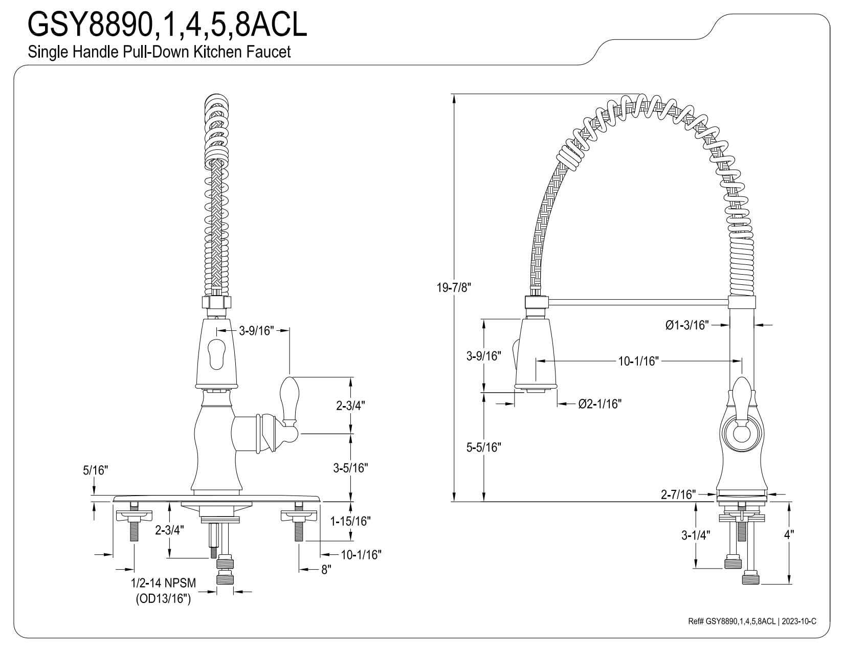 Kingston Brass GSY8890ACL American Classic Single-Handle Pull-Down Kitchen Faucet, 10-1/16" in Spout Reach, Matte Black