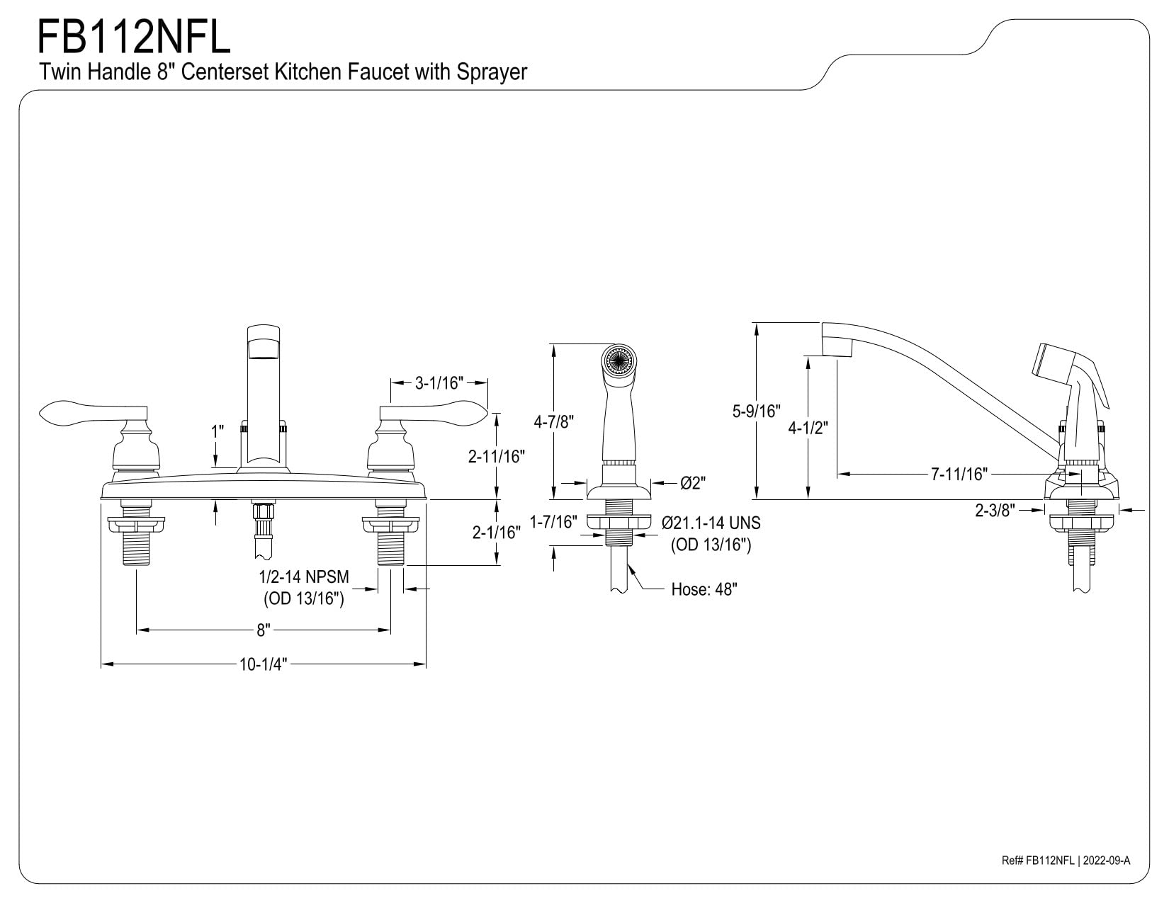 Kingston Brass FB112NFL NuWave French 8" Centerset Kitchen Faucet, 7-5/8" in Spout Reach, Polished Chrome