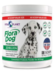 vital planet - flora dog probiotic powder supplement with 20 billion cultures and 10 strains, high potency immune and digestive support probiotics for dogs, 7.84 oz., 222 grams, 60 servings