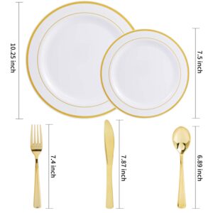 supernal 60pcs Gold Plastic Dinnerware,Gold Plastic Plates with Gold Plastic Silverware,Gold Plastic Party Plates,Gold Plastic Cutlery Service for 12 Guests,Perfect for Thanksgiving,Christmas,Party