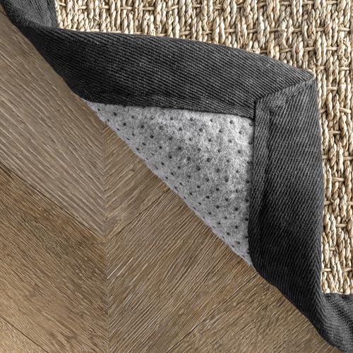 nuLOOM 4x6 Elijah Seagrass Area Rug, Black, Solid Farmhouse Style, Cotton Bordered, Basketweave, Natural Fiber, For Bedroom, Dining Room, Living Room, Hallway, Office, Kitchen, Entryway