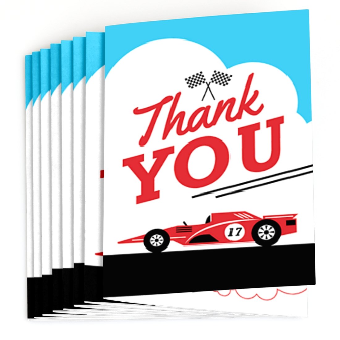 Let’s Go Racing - Racecar - Baby Shower or Race Car Birthday Party Thank You Cards (8 count)