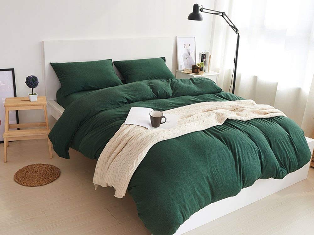 Jersey Knit Cotton Duvet Cover Set Bedding Set Soft Knit Comforter Cover Queen Size 3 Pieces Bedding Set 1 Duvet Cover 2 Pillowcases Queen Duvet Cover Set