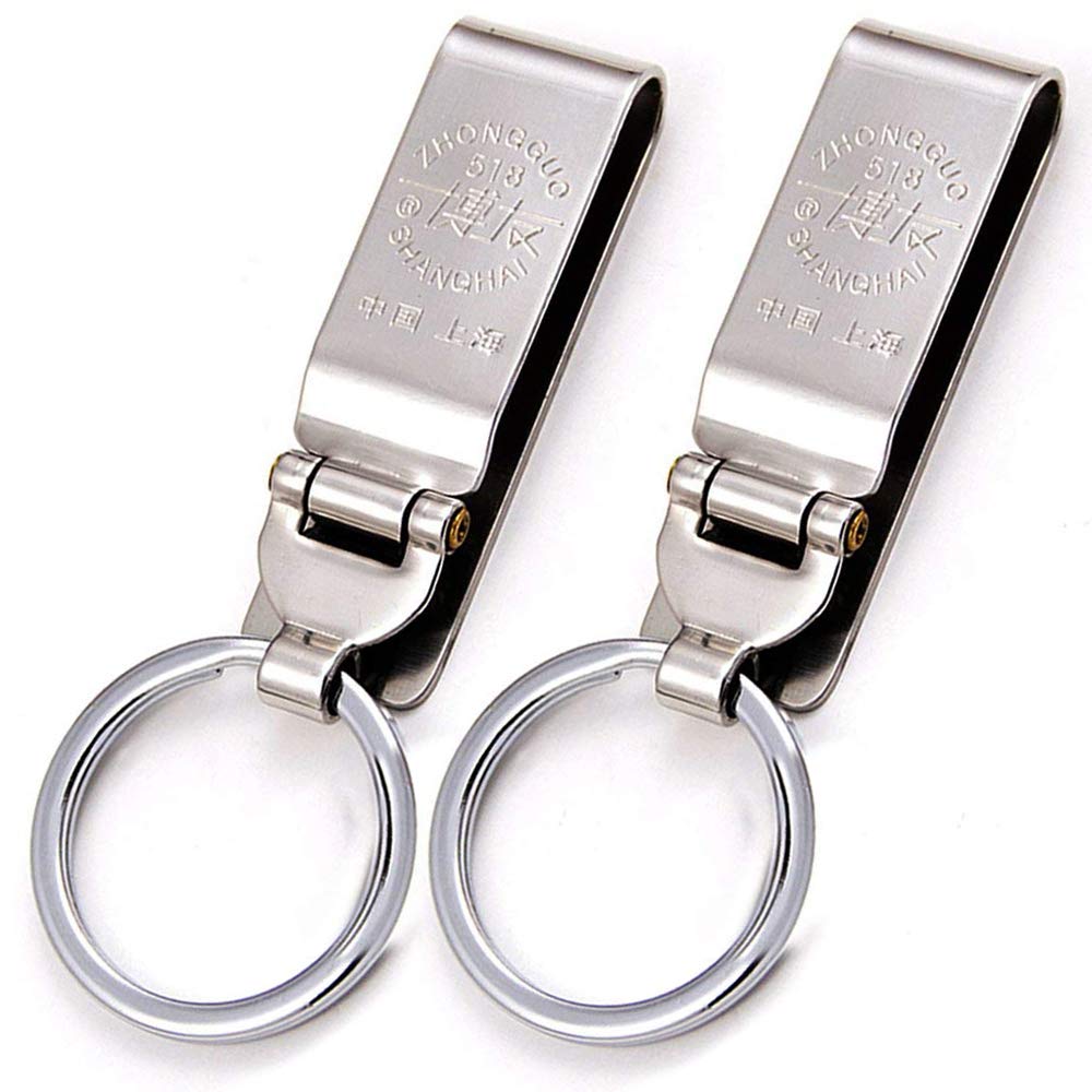 Linwnil Stainless Steel Keyring Security Belt Clip Key Chain,used in sports pants, clothes pockets,belt,Durable Multi-ring Key Holder (2)