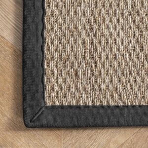 nuLOOM 4x6 Elijah Seagrass Area Rug, Black, Solid Farmhouse Style, Cotton Bordered, Basketweave, Natural Fiber, For Bedroom, Dining Room, Living Room, Hallway, Office, Kitchen, Entryway