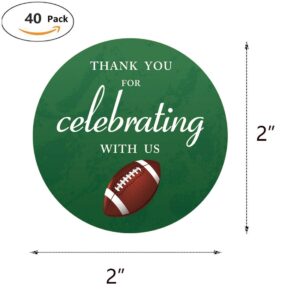 MAGJUCHE Football Thank You Baby Shower or Birthday Party Stickers, Party Favor Sticker Labels, 2 Inch Round, 40-Pack