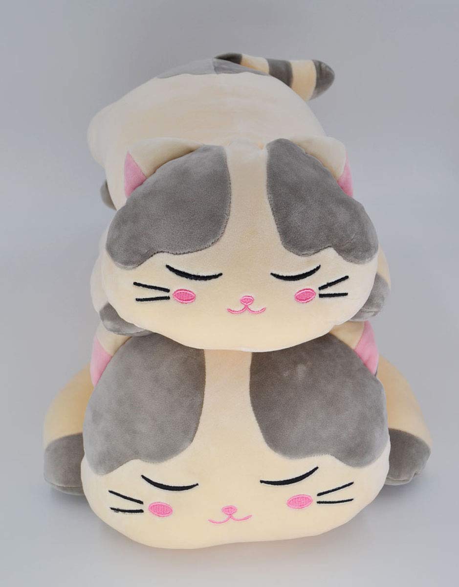 MASSJOY Very Soft Cat Big Hugging Pillow Plush Kitten Kitty Stuffed Animals Gray