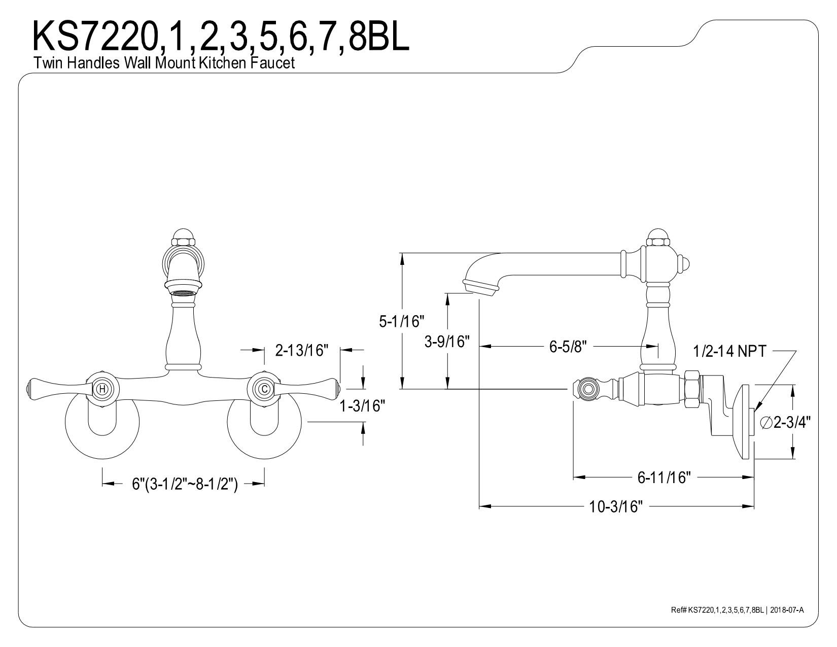 Kingston Brass KS7226BL English Country Kitchen Faucet, 6-5/8" in Spout Reach, Polished Nickel